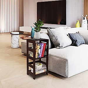 Small Bookshelf for Small Spaces, 3 Tier Book Shelf Organizer, Wooden Narrow Bookcase, Short Bookshelf for Bedroom, Living Room, Home, Office (13" W x 11" D x 29" H, Dark Brown)