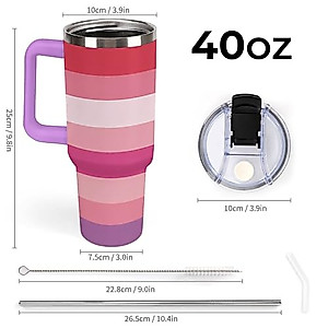 Lesbian Pride Flag 40 Oz Tumbler Insulated Stainless Steel Water Bottle Travel Mug Car Cup with Handle And Straw