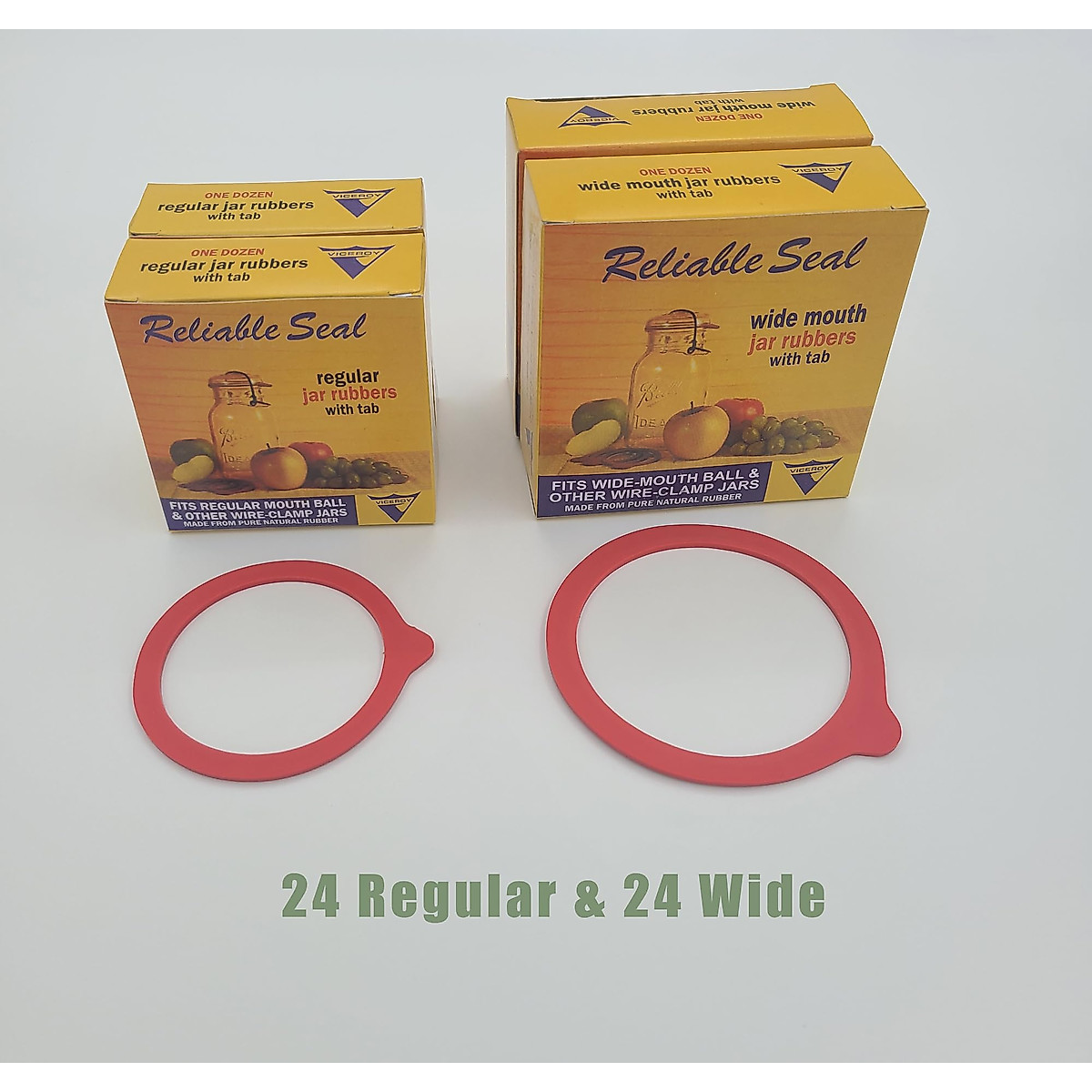 Canning Jar Seal Bundle Includes 24 Regular and 24 Wide Mouth Viceroy Jar Rubbers With Tab and 48 Dissolvable Sunivale Jar Labels Replacement Jar Seals for Old Style Canning Jars Natural Rubber Rings