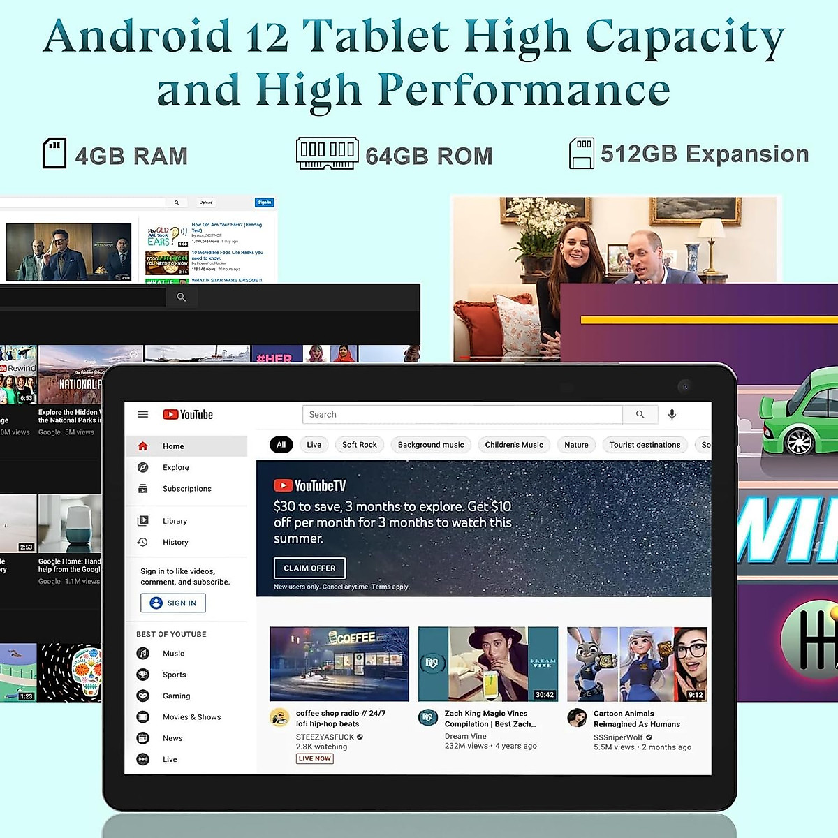 Android Tablet, 10 inch Tablets, 2GB+32GB Computer Tablet Support 512GB Expand, 2MP + 8MP Camera, IPS Screen, WiFi, Bluetooth, 6000mAh, Google GMS Certified Tableta
