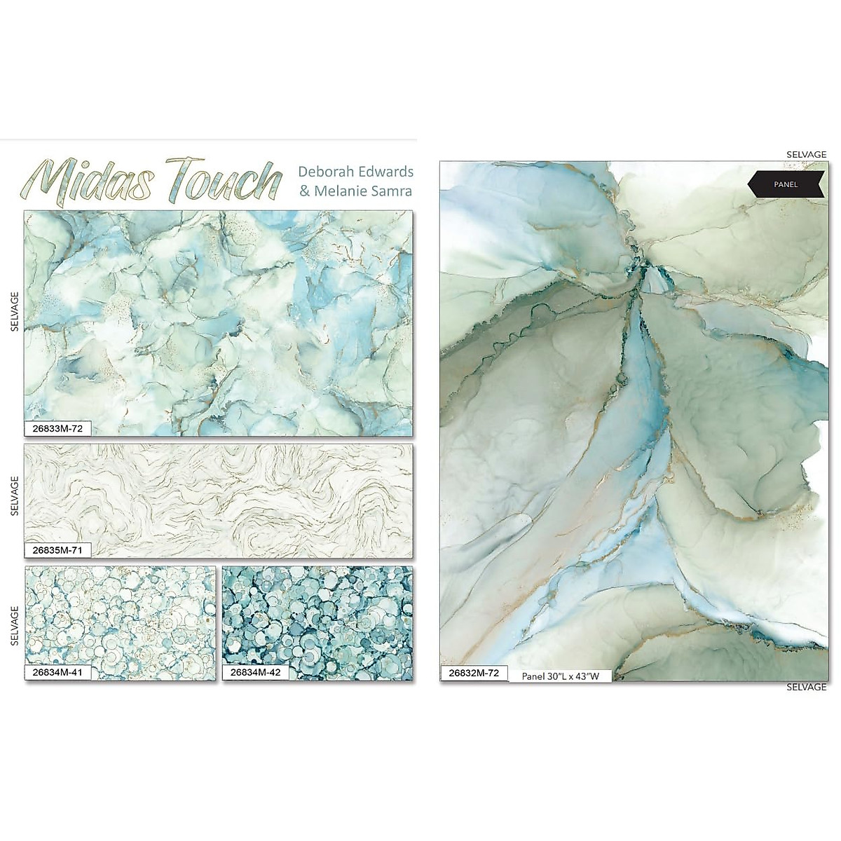 Northcott Midas Touch 30" Multi Texture Panel W/Metallic Gold Teal/Green