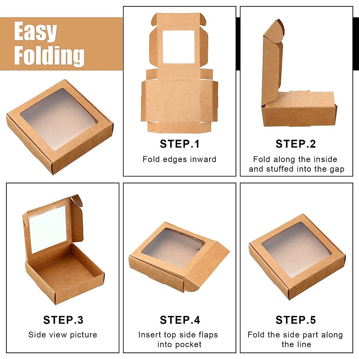 Zonon 30 Pcs Soap Boxes for Homemade Soap Boxes Packaging Small Gift Box Mini Kraft Treat Boxes with Window Present Packaging Box for Bakery Candy Soap Making,4.13 x 4.13 x 1.18 Inch(Brown)