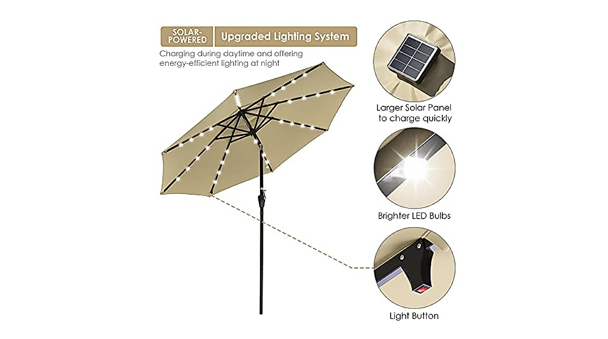YesHom 9' Solar LED Patio Umbrella - UV-Resistant & Easy to Use