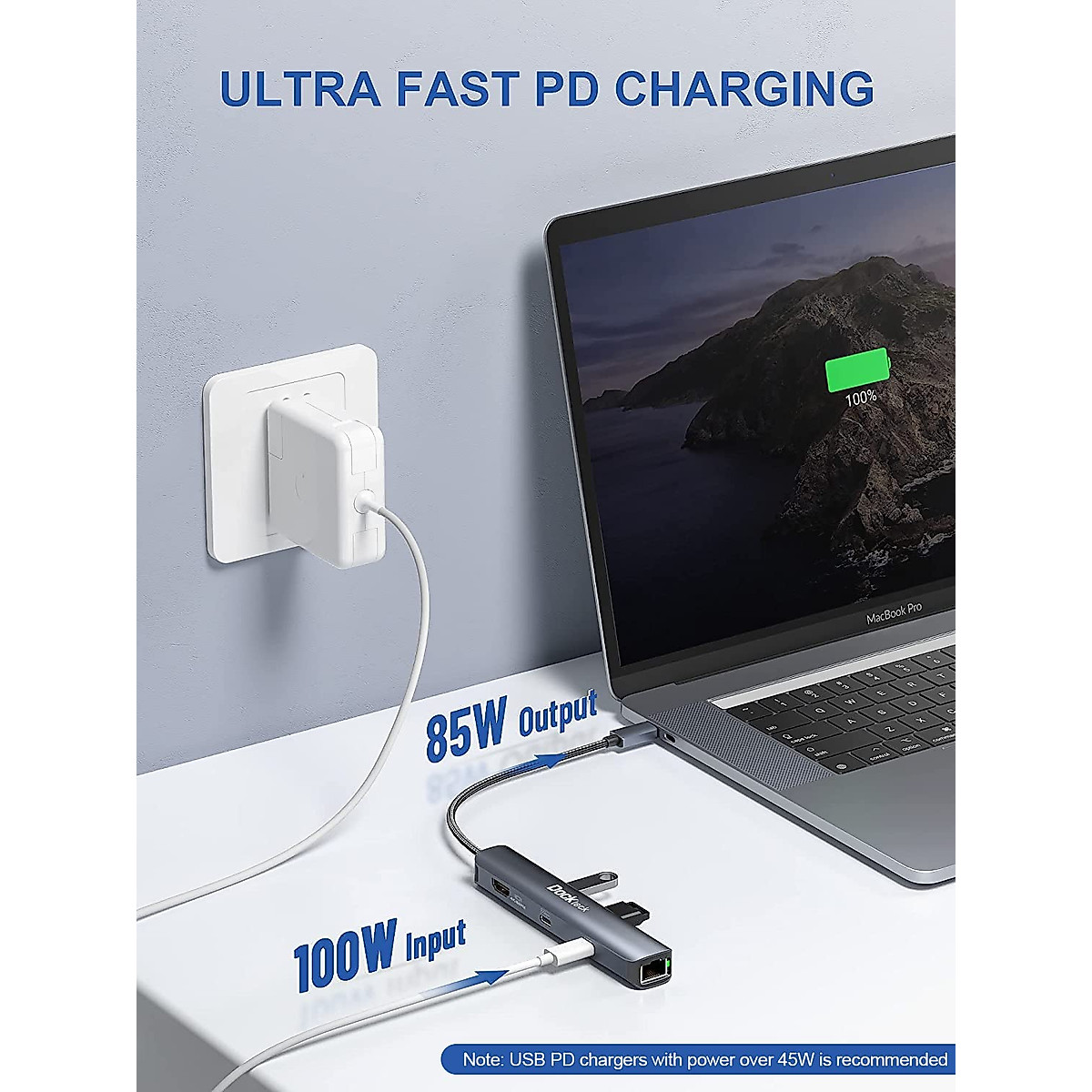 USB C Hub Ethernet,6 in 1 Laptop Docking Station, Dockteck USB C Multiport Adapter with 4K@60Hz HDMI, 100W PD,USB-C Data Port, 1Gbps LAN, 2 USB 3.0 for MacBook Pro/Air, Surface Pro, XPS and More