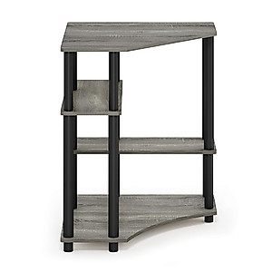 Furinno Turn-N-Tube Space Saving Corner Desk, French Oak Grey/Black Efficient Home Laptop Notebook Computer Desk with Square Shelves, French Oak Grey/Black