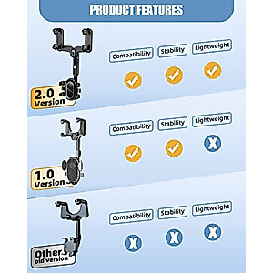 Phone Mount for Car【Large Rear Mirrors Friendly】 Rear View Mirror Phone Holder,【Upgraded 4 Clip More Stable】 360 Rotatable and Retractable Car Phone Holder Fit All Mobiles & Fits Bigger Vehicle