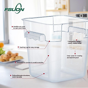 FSUON 4 Pack Clear Food Storage Containers with Lids and Handles Polycarbonate Square Commercial Food Containers, NSF (4Qt)