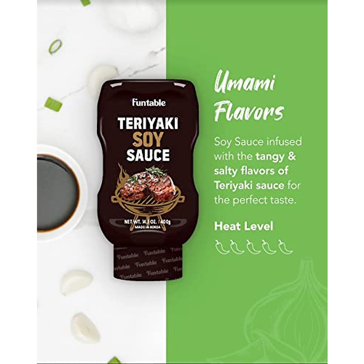 FUNTABLE TERIYAKI SOY SAUCE - Teriyaki Flavored Sweet Soy Sauce for Dipping, Glazing, Marinade, Seasoning for Korean Bulgogi, Meats, Grill (14.1OZ)