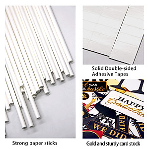 2024 Graduation Photo Booth Props, Blue Black Red Gold Graduation Decorations for Graduation Party Supplies, Upgraded Version with Long Stick, 2024 Grad Party Pose Sign-32Pcs