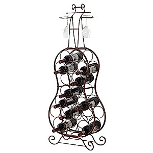 Kings Brand Furniture - Cello-Shaped Metal Standing Wine Rack, 19 Bottles with Wine Glass Holder, Bronze