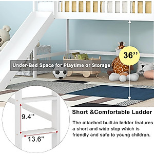 Bellemave Twin Size Low Loft Bed for Kids,Loft Bed with Slide and Ladder,Wood Kids Loft Bed Twin for Girls Boys(White)