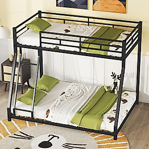 Bellemave Twin Over Full bunk Bed，Metal Floor Bunk Bed, Bunk Bed for Kids, Adults, Bunk Bed for Boys, Girls, Adult bunk beds Heavy Duty, Black