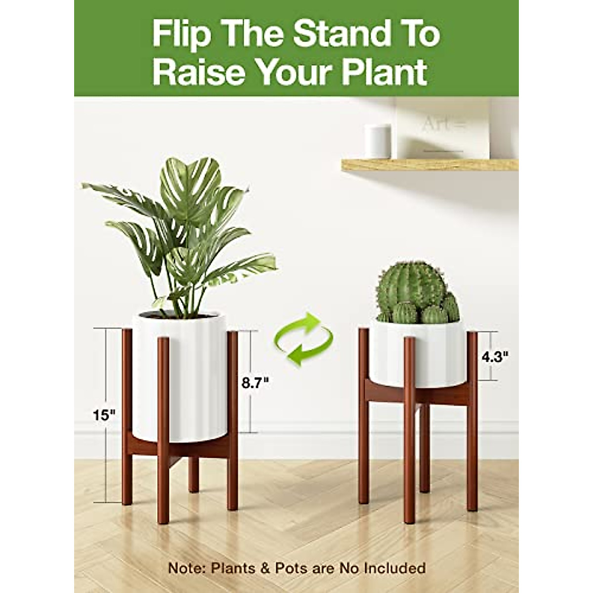 MUDEELA Adjustable Plant Stand Indoor, Bamboo Plant Stand 8 to 12 Inches, Single Floor Plant Stand for Indoor Plants, Bamboo Dark Brown Planter Stand for Indoor Plants, Pot Plant Not Included
