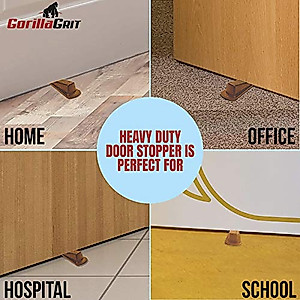 Rubber Door Stoppers - Door Stop Wedge, Large Heavy Duty Flexible Door Holder - Brown 4 Pack - Non Marking Anti Slip Jammer