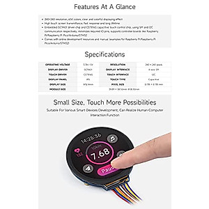 Waveshare 1.28inch Round LCD Display Module with Touch Panel, 240×240 Resolution, IPS, SPI and I2C Communication, Compatible with Raspberry Pi 5/4B/3B/Zero/Zero W/Zero 2W/Pico/Pico W/Pico WH