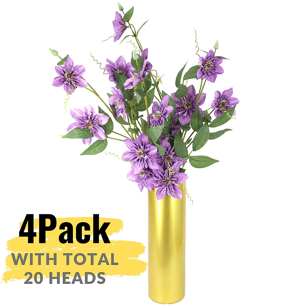 Decor Tall Long Stems for Tall Vase Clematis Artificial Plants Flower Arrangements Christmas Floral Picks Faux Plant Outdoor Floral Arrangement Decoration Holiday Wedding (Purple Clematis)4Packs