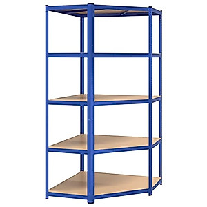 vidaXL Industrial Style Corner Shelf - 5-Layer Storage Unit - Blue Engineered Wood and Galvanized Steel Construction - Fits Any Corner
