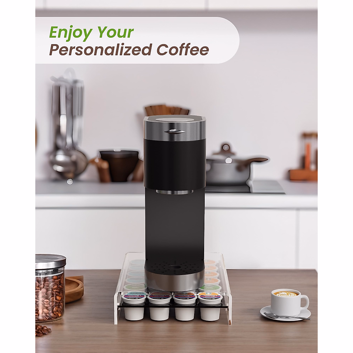 K Cup Holder - Coffee Pod Holder Storage Drawer for Coffee Capsule, Stand for Coffee Maker, Coffee Bar, Kitchen Organizer