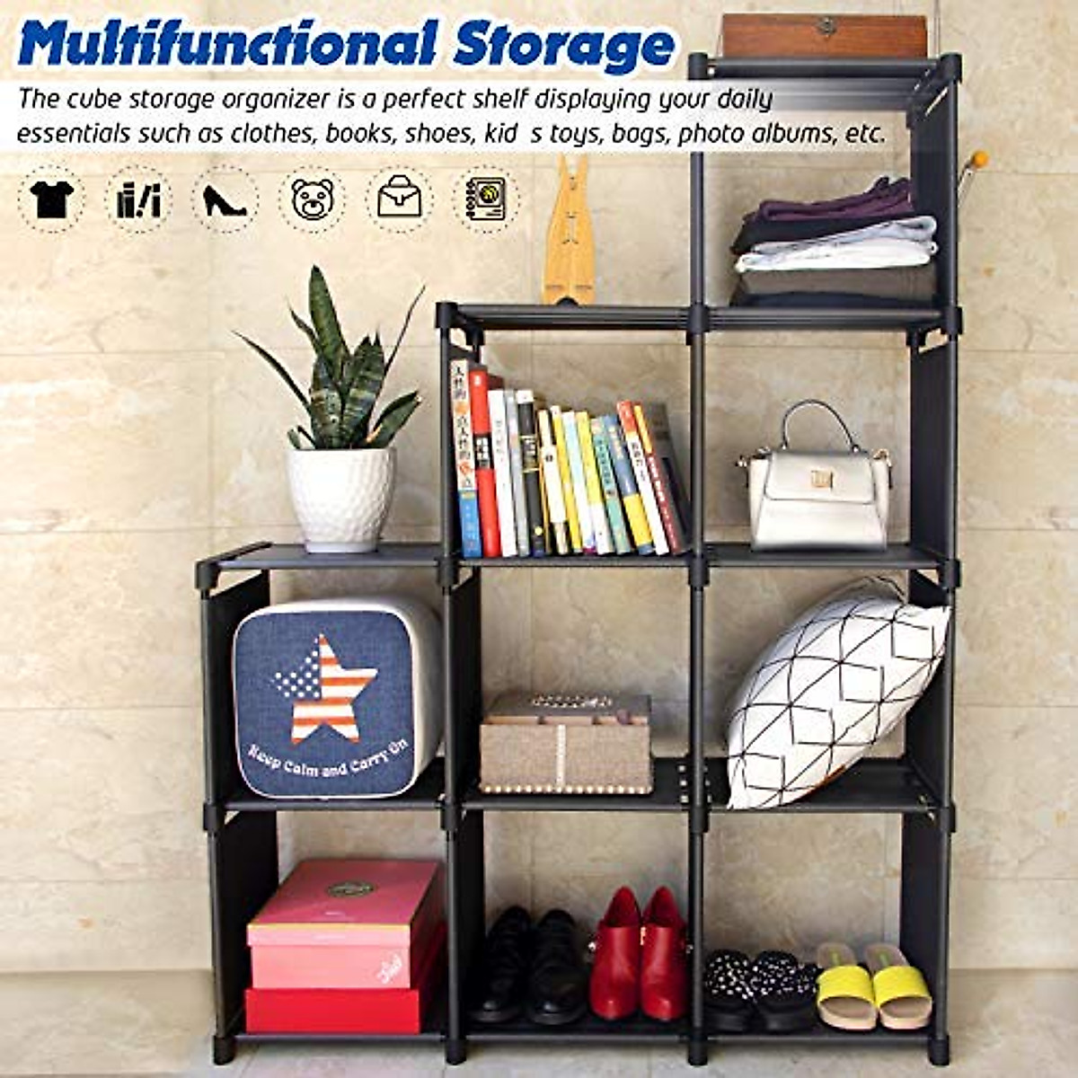 SOONEEDEAR 9/6 Cube Closet System Shoes Shelves DIY Closet Organizers and Storage Cube Bookcase for Books, Clothes, Toys, Shoes and Daily Necessities,Home Furniture