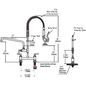 CWM Commercial Sink Faucet with Sprayer,Pre-Rinse Kitchen Brass Constructed Polished Chrome with Pull Down Sprayer 26"Height 8" Center with 8" Add-on Spout Deck Mounted