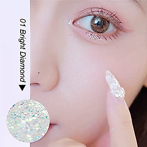 LANFLOWER Liquid Glitter Eyeshadow, Pigmented, Easy to Apply, Quick Drying, Long Lasting, Loose Glitter Glue for Eye Crystals Makeup (01 Bright Diamond)