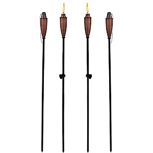 BIRDROCK HOME 4 Pack Round Outdoor Torches - Bronze - Flame Light Torch - Backyard Garden Patio Lighting - Metal Lamp - Decorative Urban Lantern