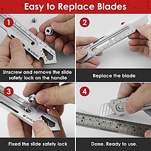 BIBURY 2 Pack Mutipurpose Utility Knife, Heave Duty Full Stainless Steel Retractable Box Cutter with 10PCS replaceable Blades (18mm Wide), Multi-functional Extended Razor Knife for Office, Home,School
