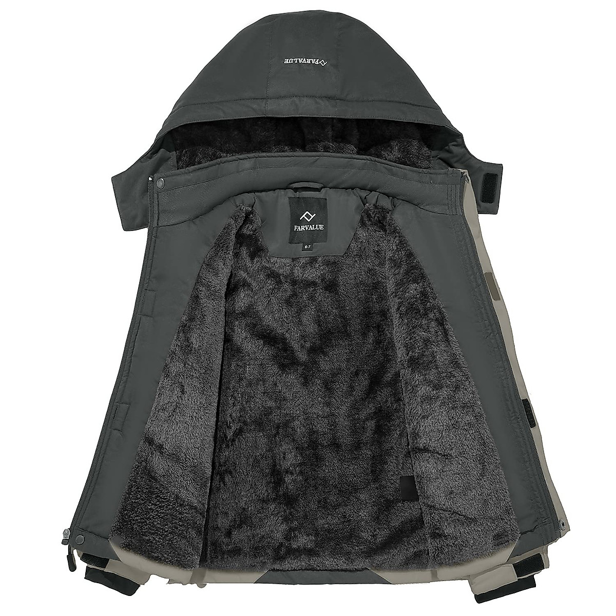 FARVALUE Boys Waterproof Ski Jacket Windproof Winter Coat Warm Snow Coat Outdoor Raincoats with Removable Hood Grey 10-12