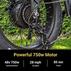 Snapcycle S1 Electric Bike Foldable for Adults, 750W Ebike, 48V 15Ah Samsung Removable Battery, 20" x 4.0 Fat Tire Electric Bicycle, Shimano 7-Speed and Dual Shock Absorber for Adults