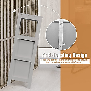 COSTWAY Bathroom Storage Cabinet, Freestanding Wooden Side Storage Cabinet with 2 Adjustable Drawers, Space-Saving Floor Cabinet for Living Room Bathroom Bedroom Entryway (Grey)