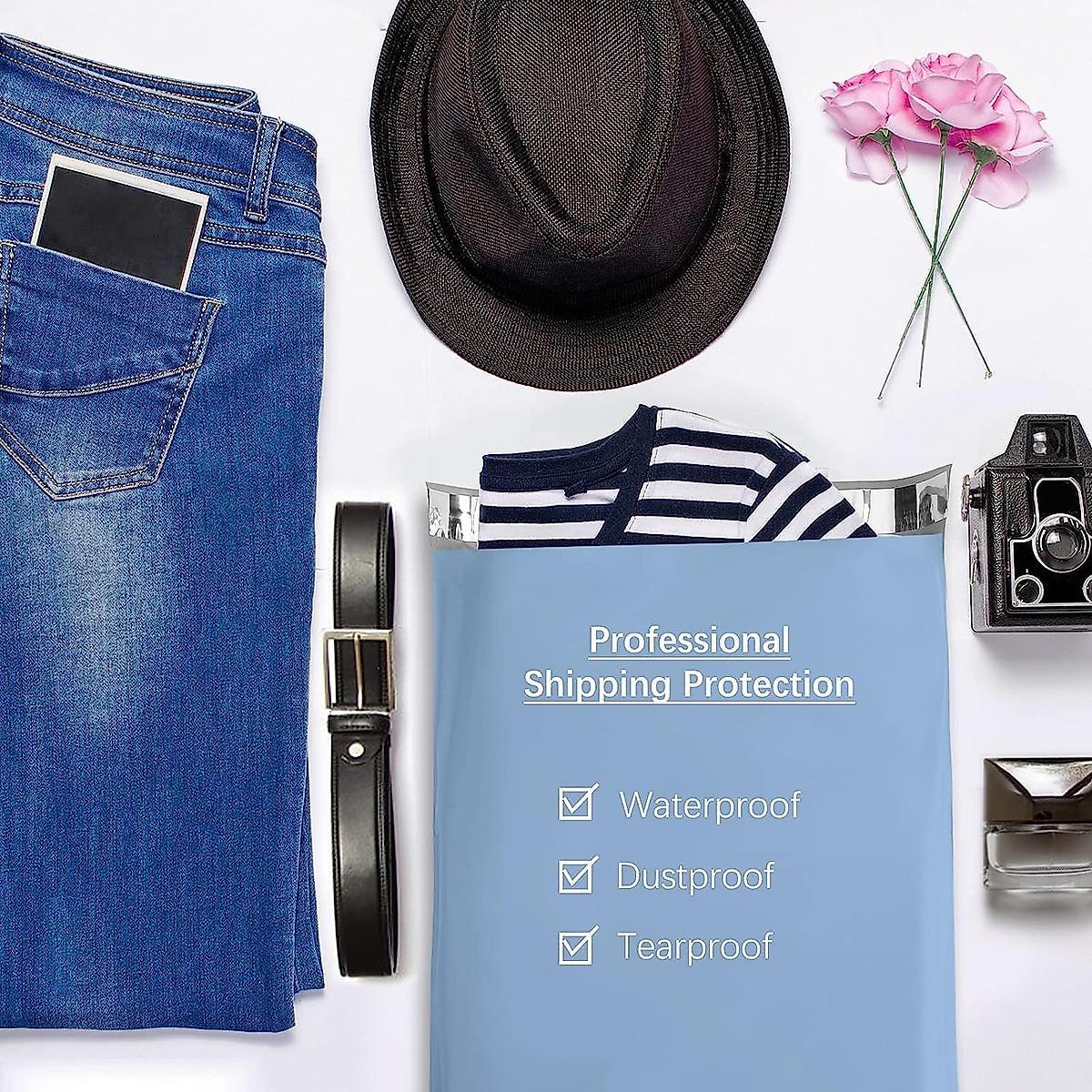 Metronic Poly Mailers 12x15.5 100 Pack Large Shipping Bags，Strong Adhesive Mailing Bags, Waterproof and Tear-Proof Multipurpose Envelopes for Clothing, Small Business,Boutique, Postal Bags Sky Blue