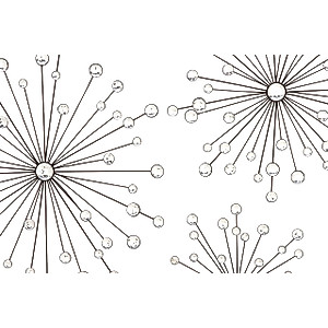 Deco 79 Metal Sunburst Wall Decor with Crystal Embellishment, Set of 3 16", 20", 24"W, Black