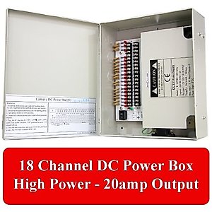 SecurityCameraKing CCTV Distribution Box 18 Channel 12V DC High Power CCTV Power Supply Distribution Box 20 Amps Output