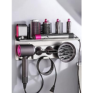 Hair Dryer Holder Compatible with Dyson Supersonic Hair Dryer Compatible with Dyson Airwrap Styler Organizer Storage 2in1 Wall Mounted Stand Fits Curler Diffuser 2 Nozzles for Bathroom Bedroom Salon