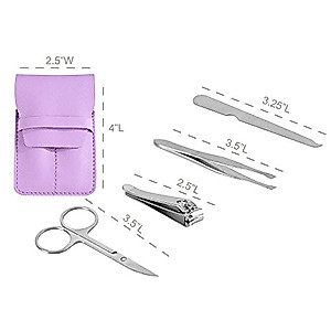 HOME-X Manicure Set, Grooming Kit, Travel Nail Care Tools - 4 Pieces in Purple Case, Fingernail and Toenail Clippers – 4” L x 2.5” W