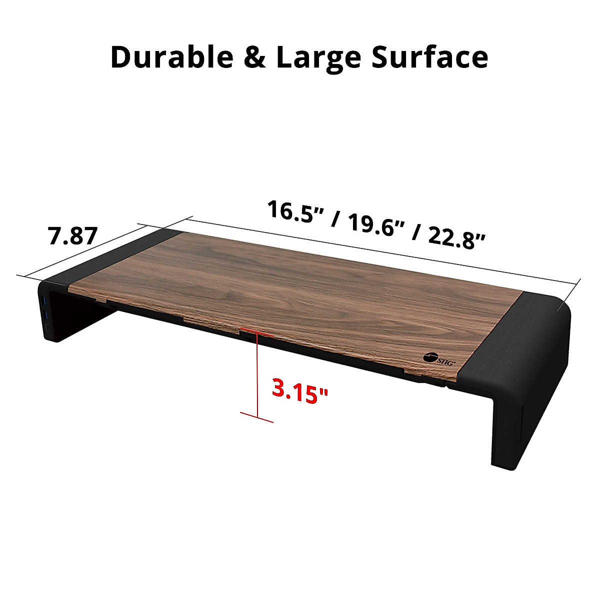 SIIG Computer Monitor and Laptop Stand Riser with USB Ports Width Adjustable on Both Sides - Support up to 55lbs (CE-MT2Q12-S1)