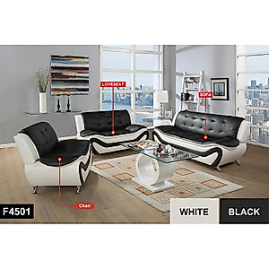 HOMVET Faux Leather 3 Piece-Modern Sofa,Couch Set for Living Room,Black & White