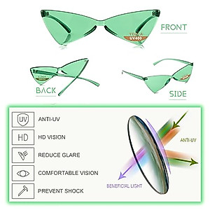 OLIN Triangle Thick Rimless Sunglasses One Piece Colored Transparent glasses For Women and Men, Green
