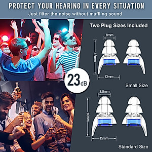 2 Pairs High Fidelity Concert Ear Plugs, Silicone Hearing Protection Earplugs, Noise Reduction Music Ear Plugs for Concerts, Musicians, Festival, DJ’s, Nightclub, Drummers and Raves Party - 23dB