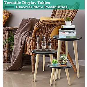 Tuohours 14IN Tall Plant Stand Holder for Indoor Planters, Mid Century Small Round Wood Table for Living Room Corner Floor