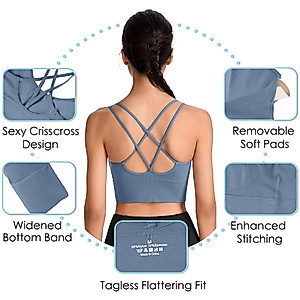 Evercute Cross Back Sport Bras Padded Strappy Criss Cross Cropped Bras for Yoga Workout Fitness Low Impact