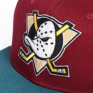 Mighty Ducks #96 Conway Different Logo Classic Duck hat Men's Flat Cap Hip Hop Red（Cyan） Size (S-XL)