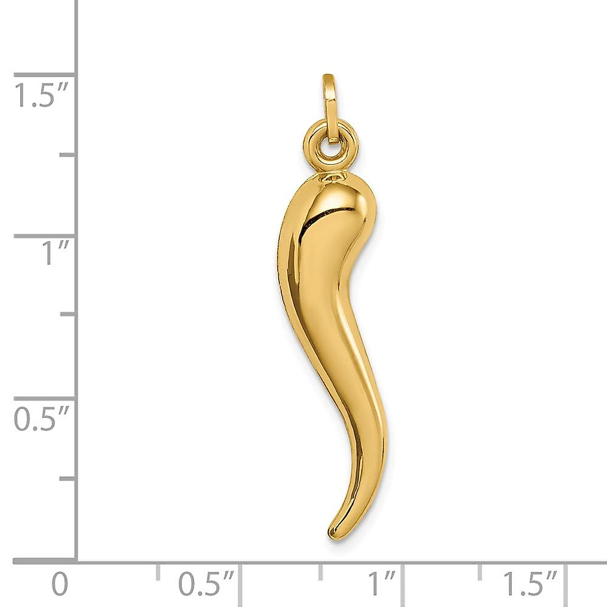 Sonia Jewels 14k Yellow Gold Cornicello Italian Horn Protection Charm Pendant - 33mm x 8mm