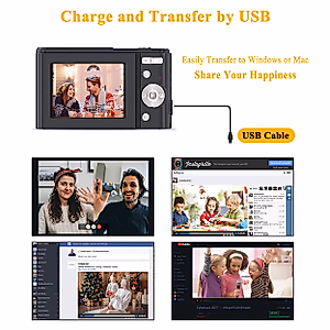 Digital Camera - Compact Vlogging Camera 1080P with 36.0 Mega Pixels 16X Digital Zoom, 2 Batteries, AUFOYA Portable Mini Camera for Photography, Kids, Students, Teens, Adult (Black)