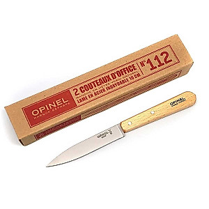 Opinel No. 112 Paring Knives 2 Piece Set, High Carbon Steel Everyday Use Prep Knives for Chopping, Peeling, Slicing, Trimming, Stabilized Sustainably Harvested Beechwood Handles, Made in France