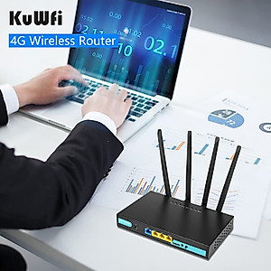 KuWFi 4G LTE Router with SIM Card Slot, Unlocked 4G WiFi Router with External Antennas, Industrial Wireless CPE Internet Routers for Home/Office, Work with AT&T and T-Mobile