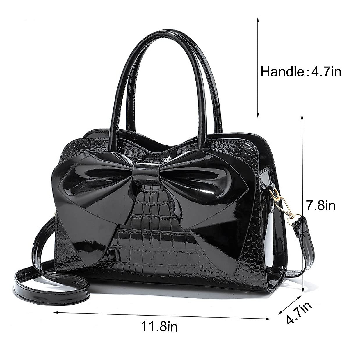 XingChen Shiny Women Handbag Patent Leather Bowknot Purse Charm Glossy Top-Handle Satchel Tote Fashion Shoulder Bag(Blue)