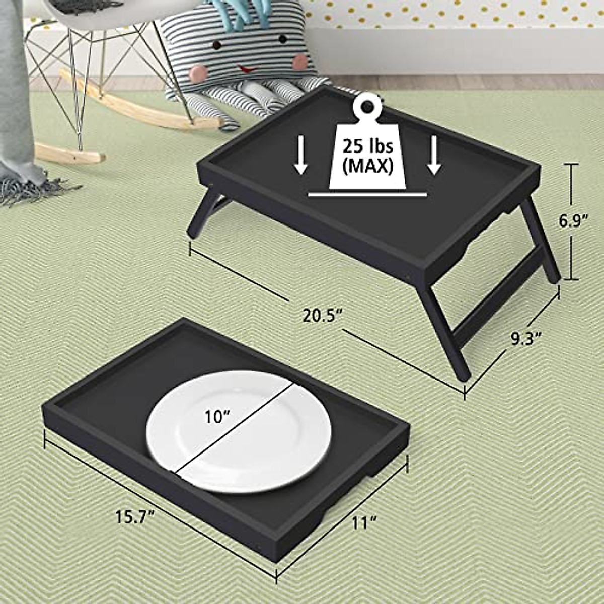 Artmeer Bed Tray Table with Folding Legs,Bamboo Breakfast in Bed for TV Table, Laptop Computer Tray,Eating,Snack Tray Black 2 Pack (Black)