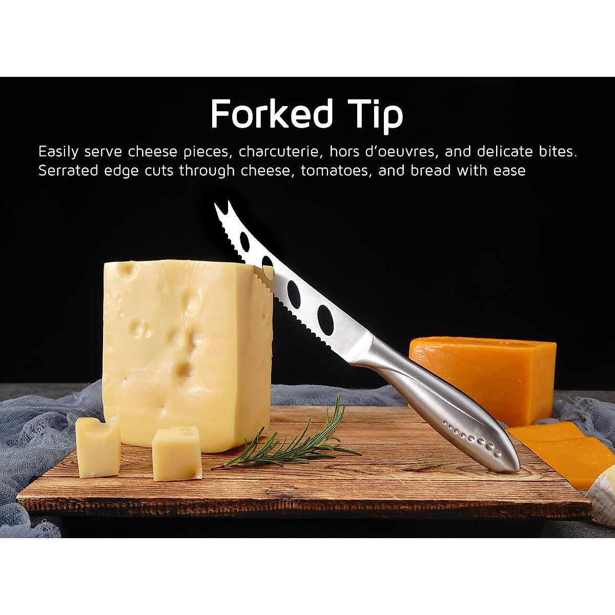 WELLSTAR Cheese Knife, Serrated Tomato Knife 5 Inch Sharp High Carbon Stainless Steel Blade for Cutting All Cheese Types – Silver