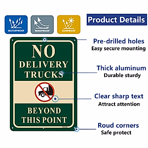 2 Pack No Delivery Trucks Beyond This Point Signs 10" x 14" No Trucks Warning Road Signs Metal Reflective Rust Free Aluminum UV Protected Waterproof Easy Mounting Outdoor Use